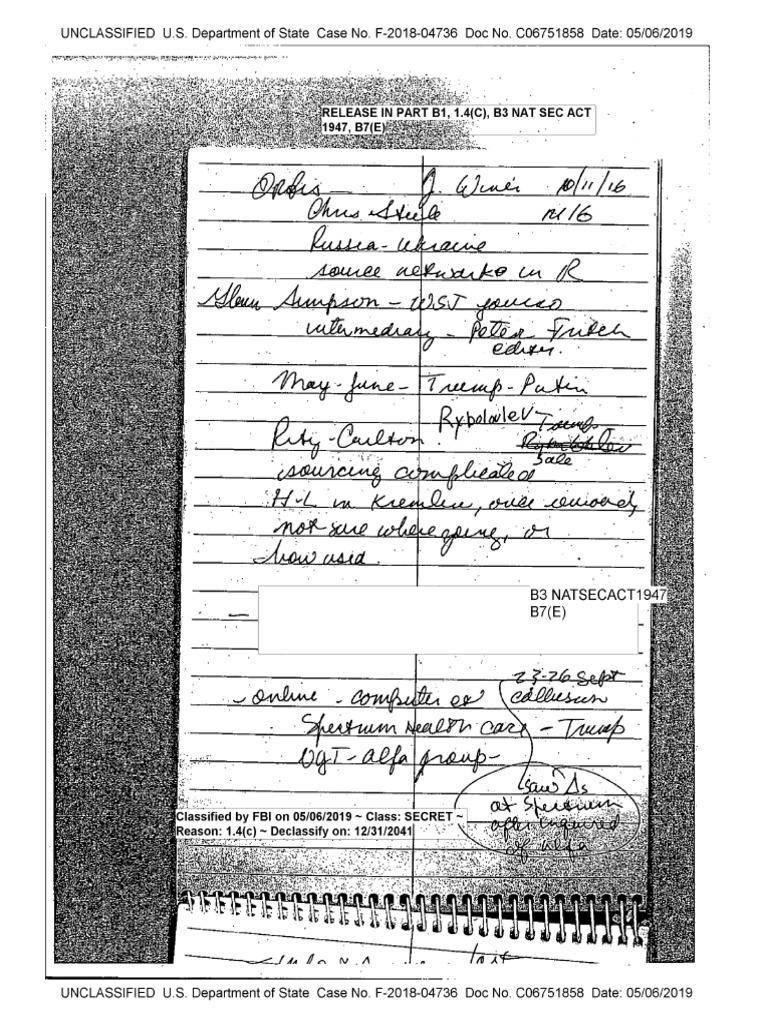 State Department Handwritten Notes of Meeting With Christopher Steele | PDF