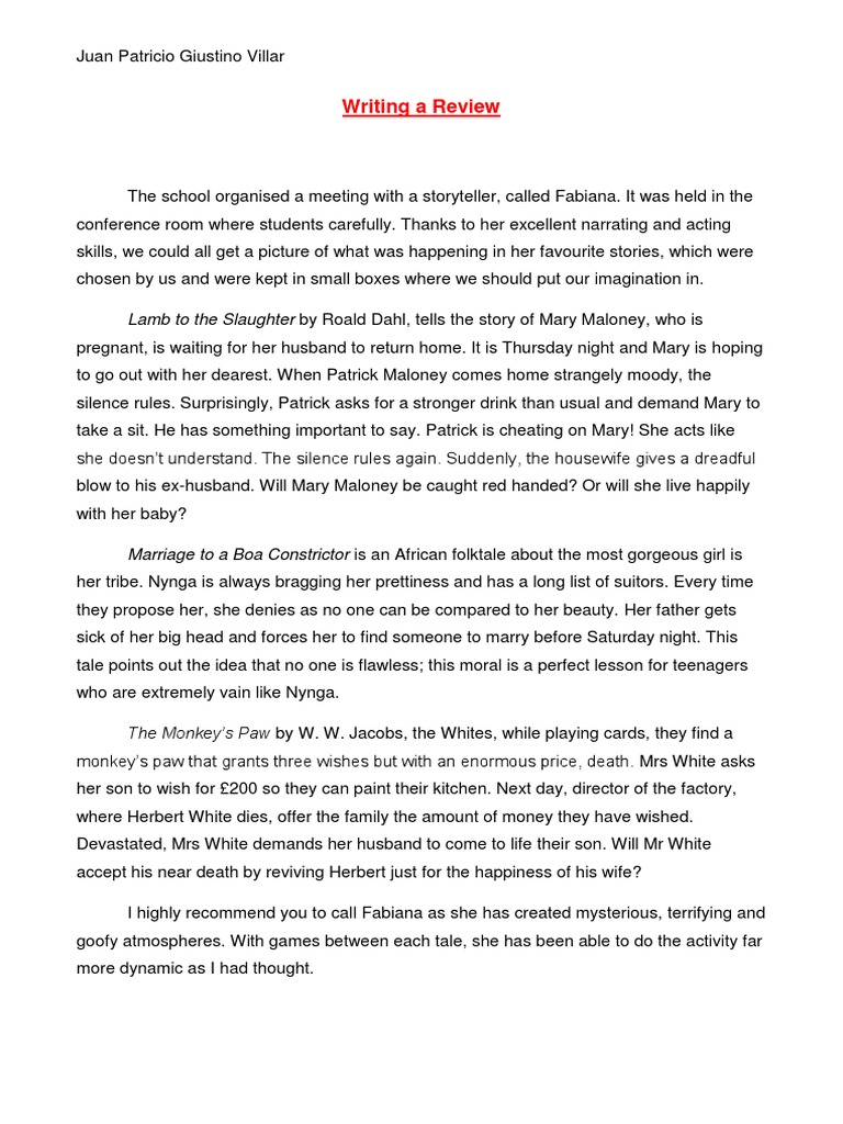 Writing A Review: Lamb To The Slaughter by Roald Dahl, Tells The Story ...