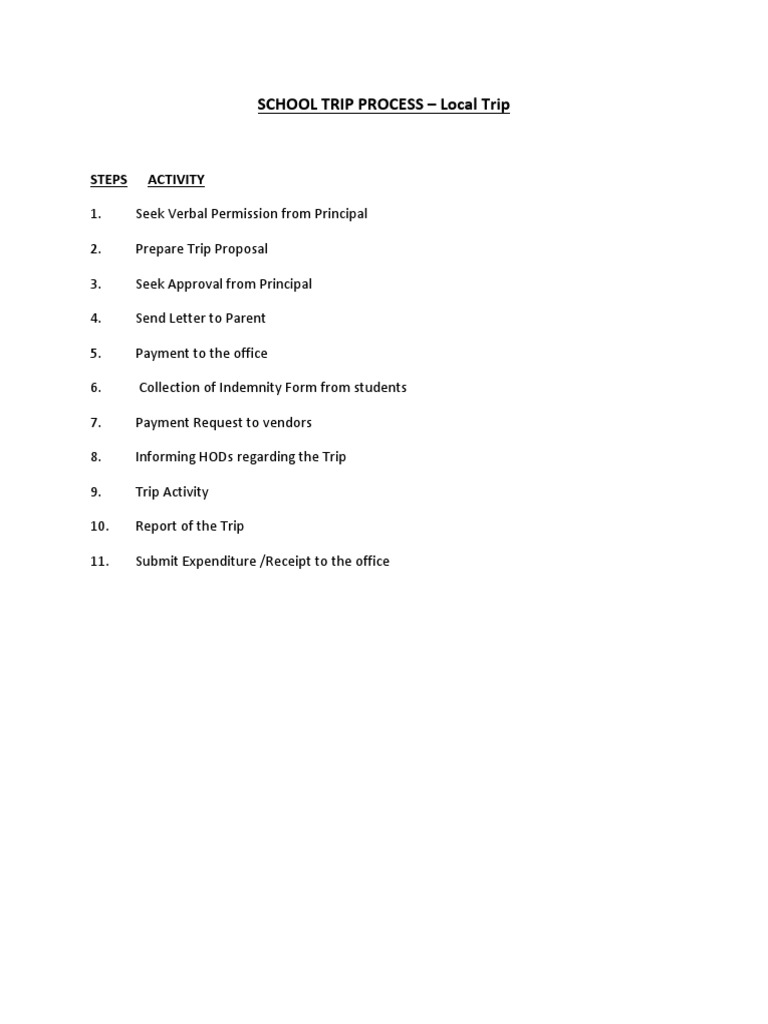 SCHOOL TRIP PROCESS Flowchart | PDF