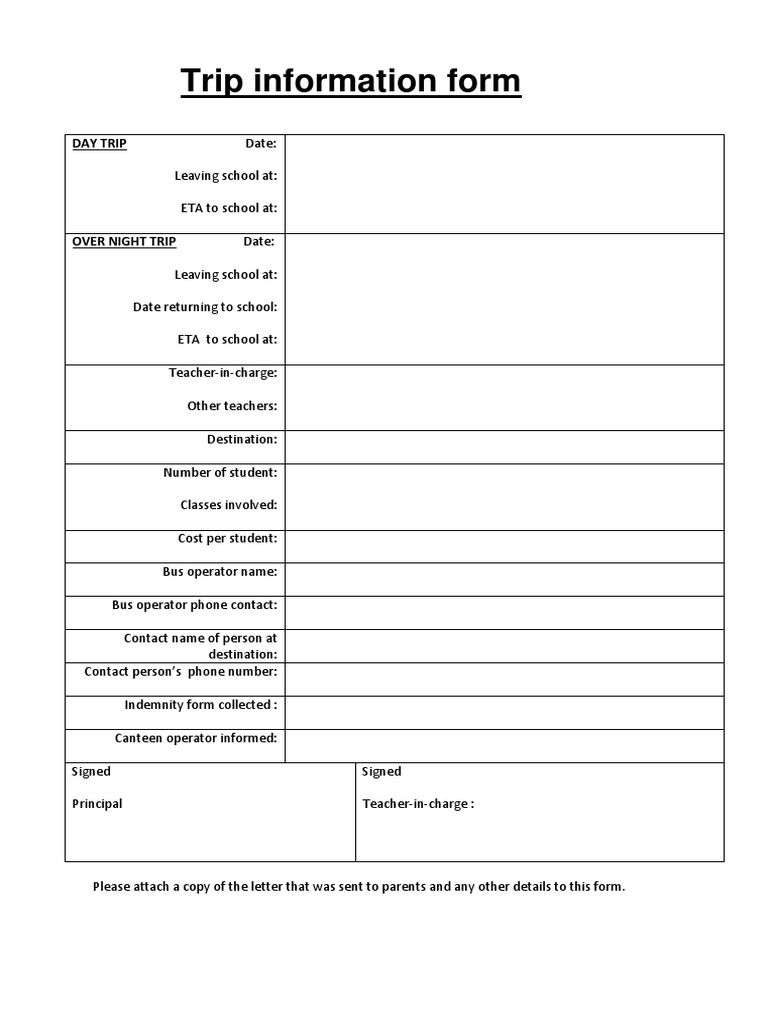 Trip Information Form | PDF | Leisure | Business