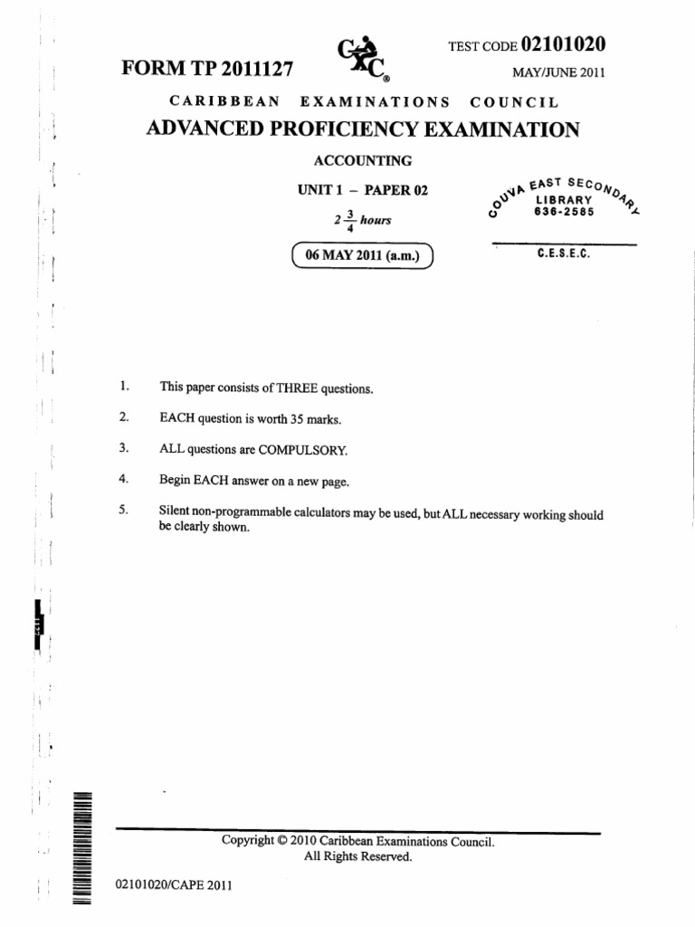 Cape Accounting Unit 1 2011 P2 Pdf Debits And Credits Financial