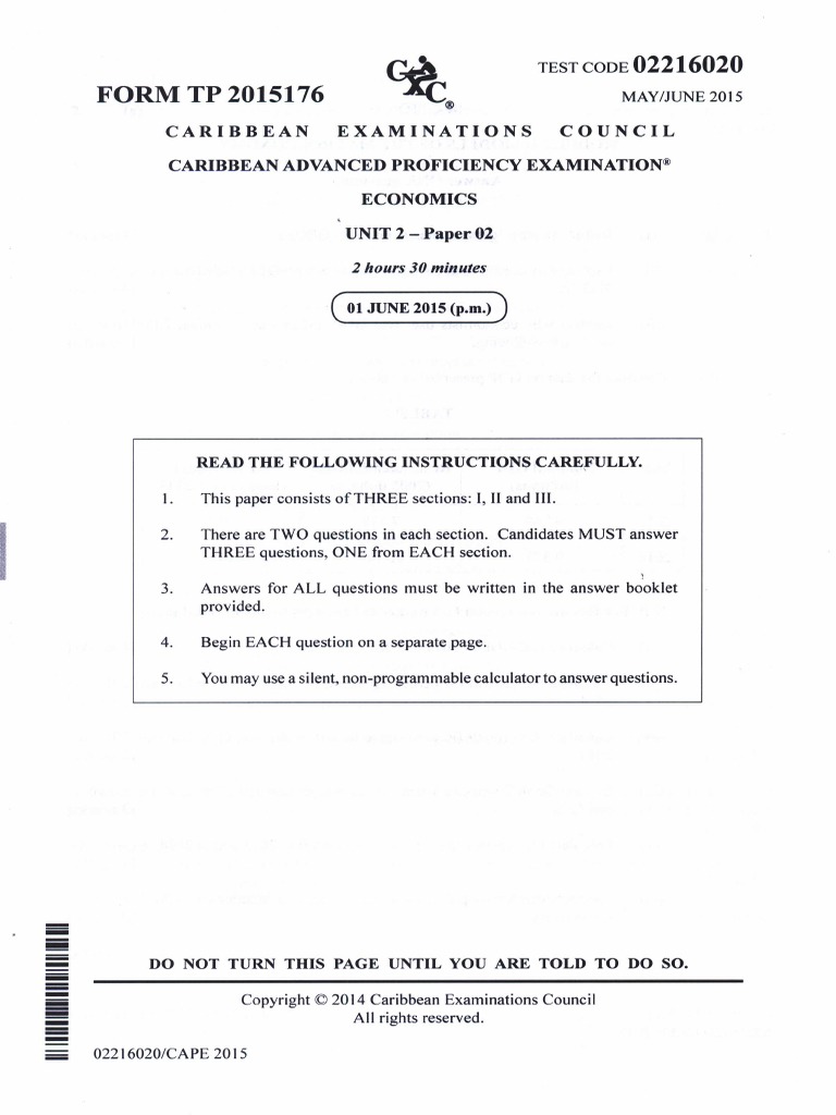 CAPE Unit 2 Economics June 2015 P2 | PDF