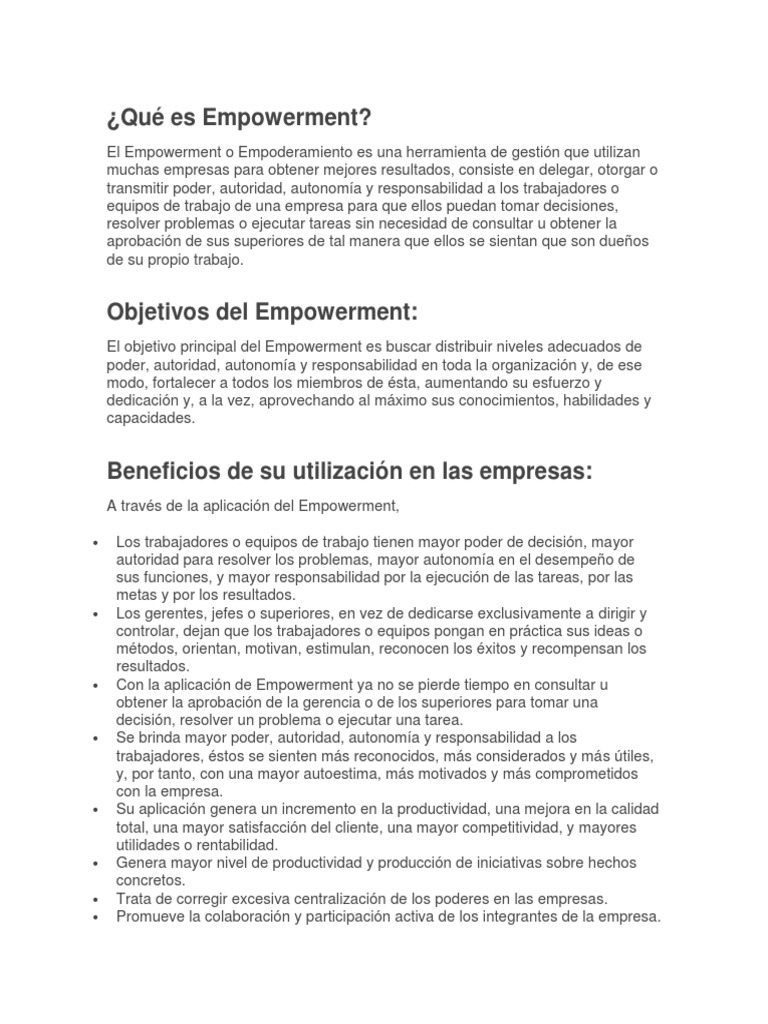 Definición y Beneficios del Empowerment | PDF | Liderazgo | Toma de ...