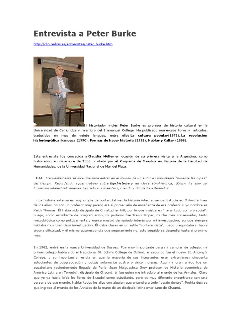 Entrevista A Peter Burke | PDF | Estudios culturales | Historiografía