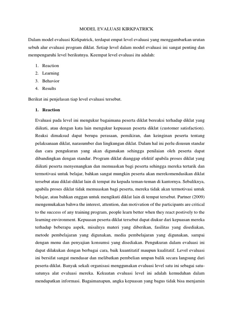 Model Evaluasi Kirkpatrick | PDF