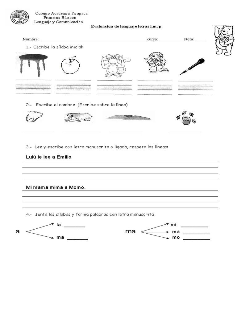 Evaluacion Primero Letra M L 2019 Pdf