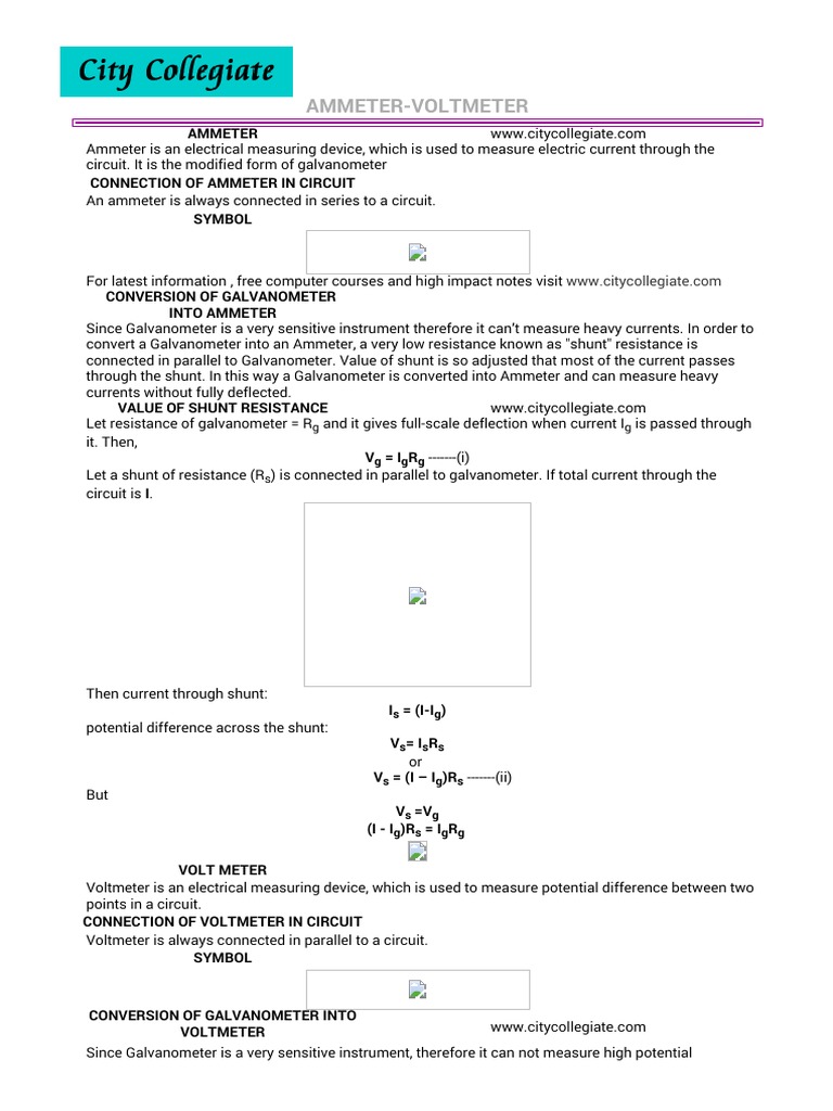 Ammeter-Conversion of Galvanometer Into Ammeter-Volt Meter-Conversion of Galvanometer Into ...