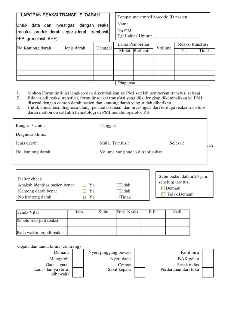 Lap Reaksi Transfusi Darah | PDF
