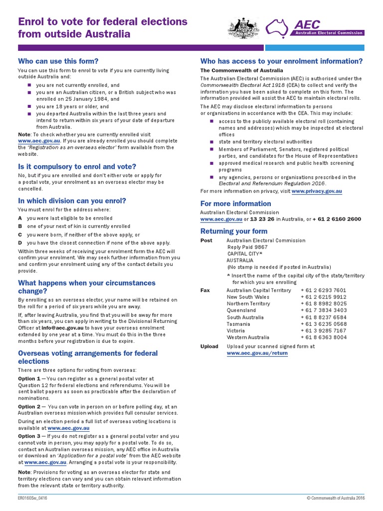 Enrol To Vote For Federal Elections From Outside Australia: The ...