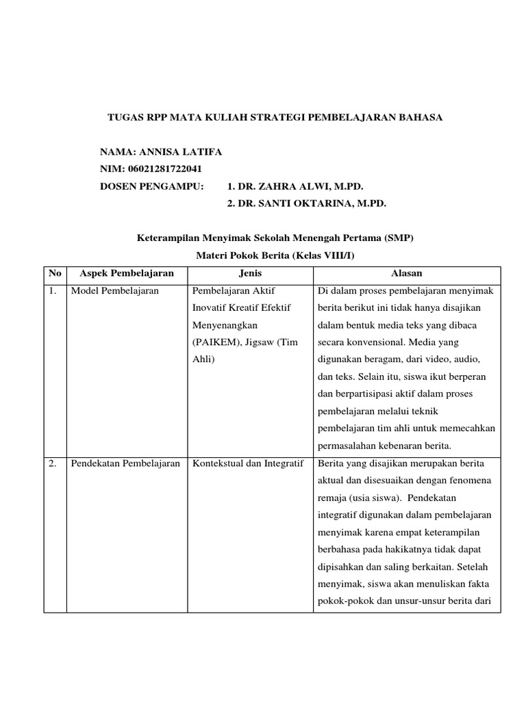 Annisa Latifa Menyimak SMP Kelas 8 | PDF