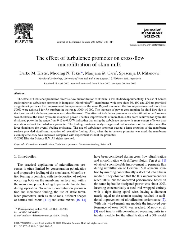 The Effect of Turbulence Promoter On Cross-Flow Microfiltration of Skim ...