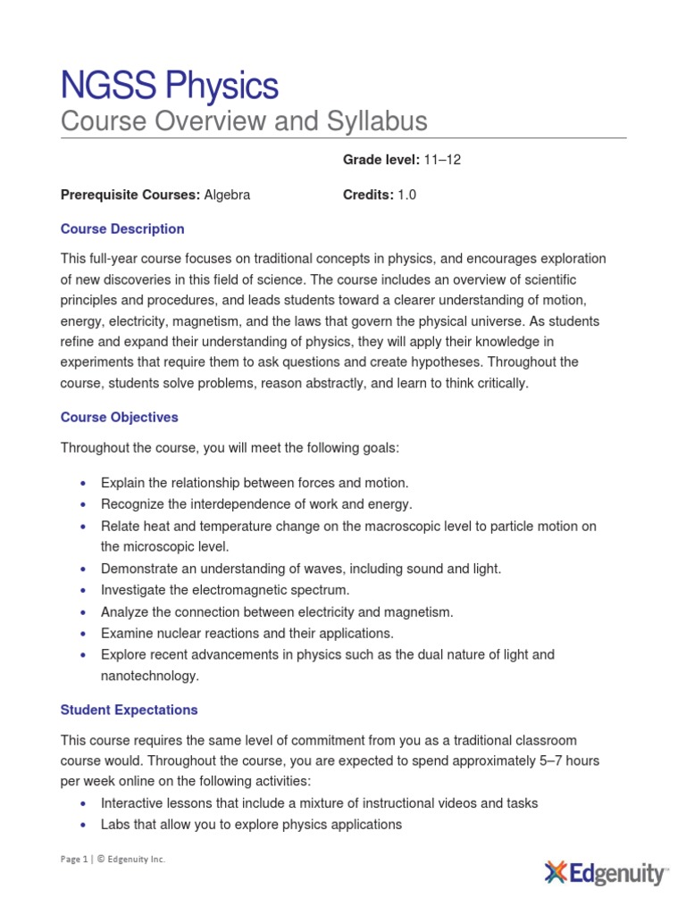 NGSS Physics Syllabus PDF | PDF | Physics | Electromagnetism