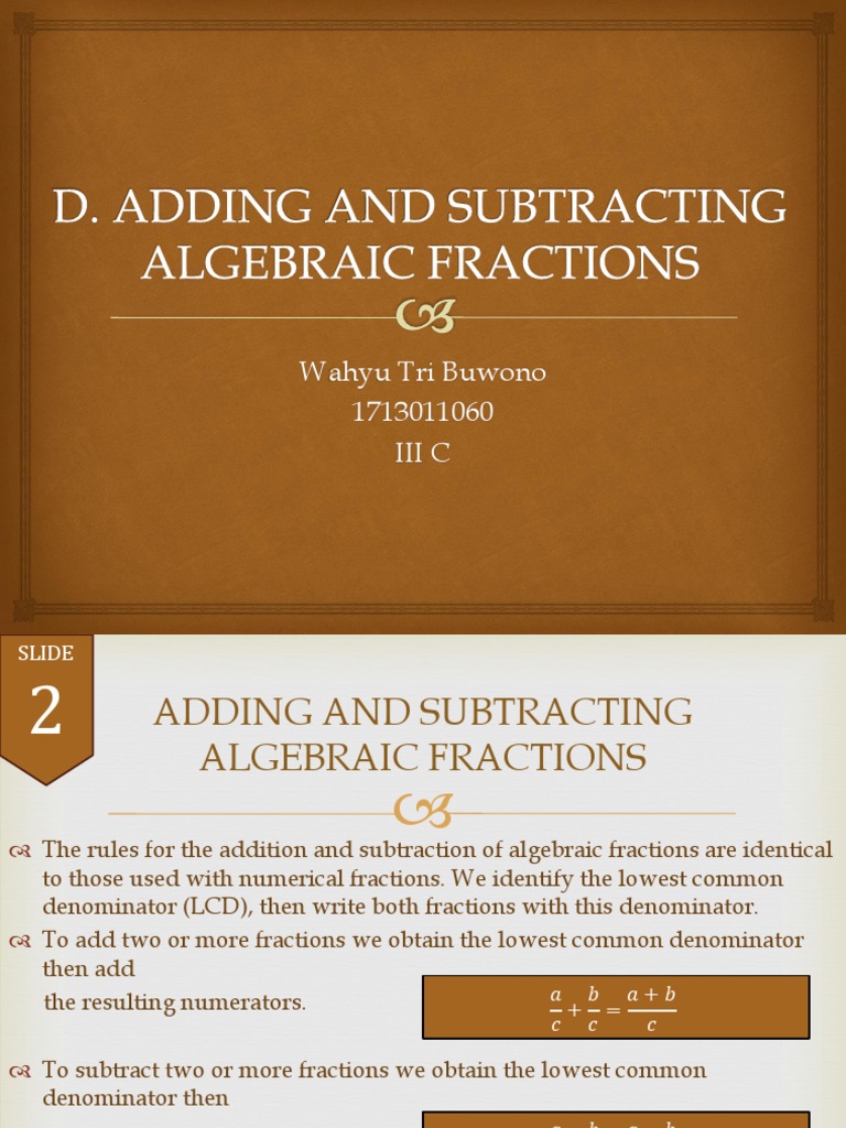 Algebraic Fractions | PDF | Fraction (Mathematics) | Algebra
