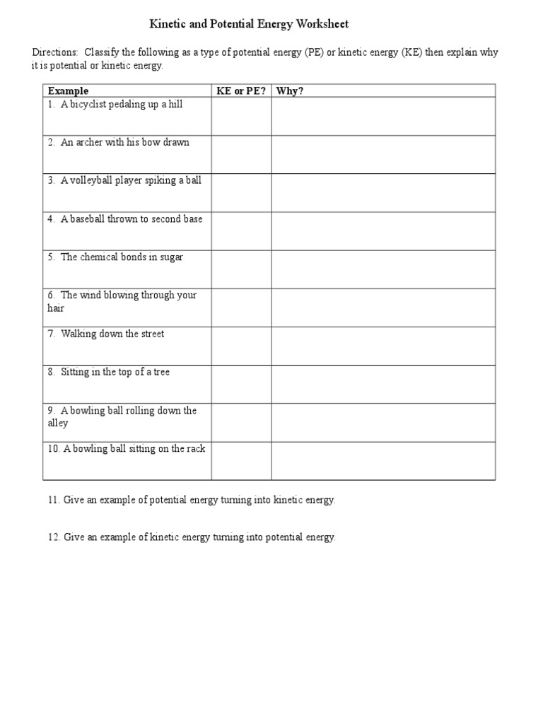KE PE Worksheet | PDF