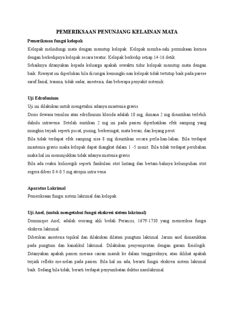 Pemeriksaan Penunjang Kelainan Mata Ve 166 | PDF