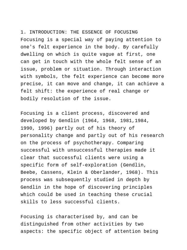 Focusing Processes Description of Gendlin's Technique | PDF ...