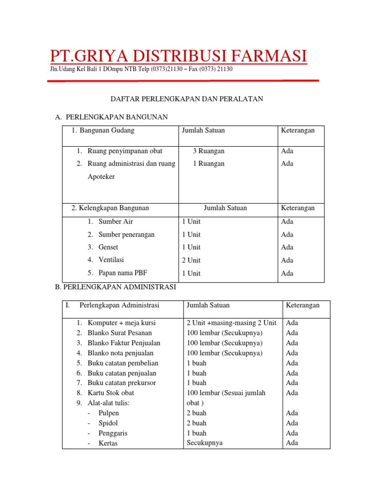 Daftar Perlengkapan PBF | PDF