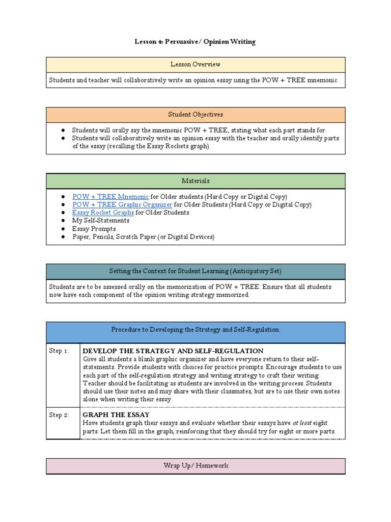Opinion Writing with POW + TREE Strategy | PDF | Essays | Applied ...