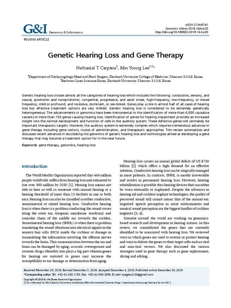 Genetic Hearing Loss | PDF | Viral Vector | Hearing Loss