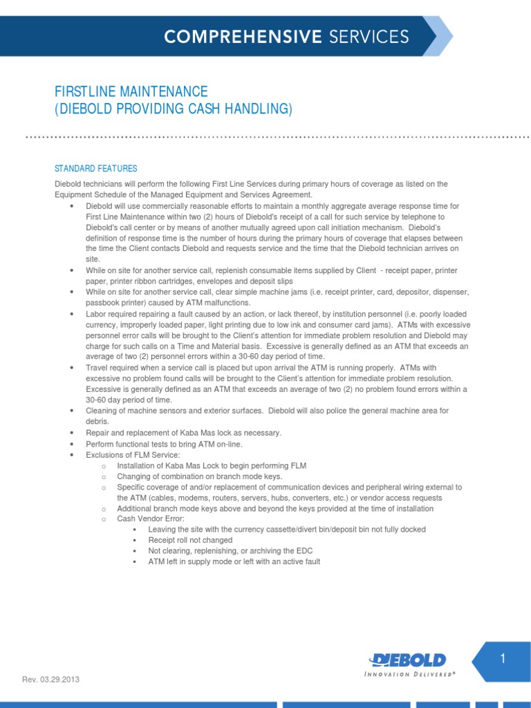 Diebold First Line Maintenance Services | PDF | Automated Teller ...