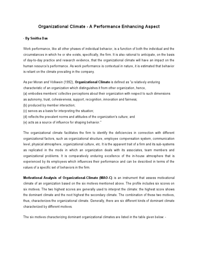 Organizational Climate | PDF | Motivational | Motivation