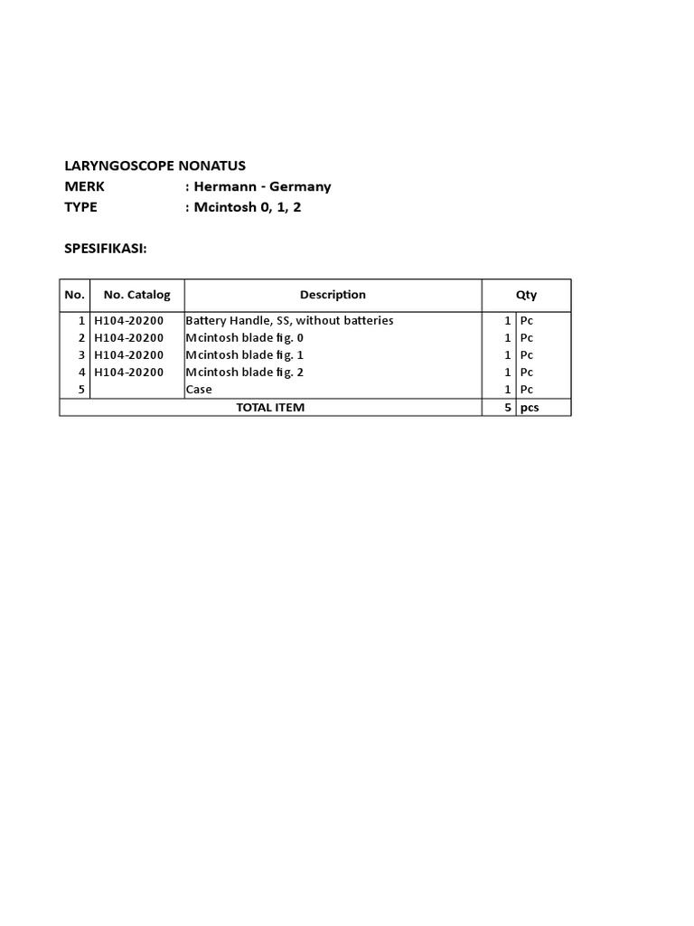 McIntosh Laryngoscope Specifications | PDF
