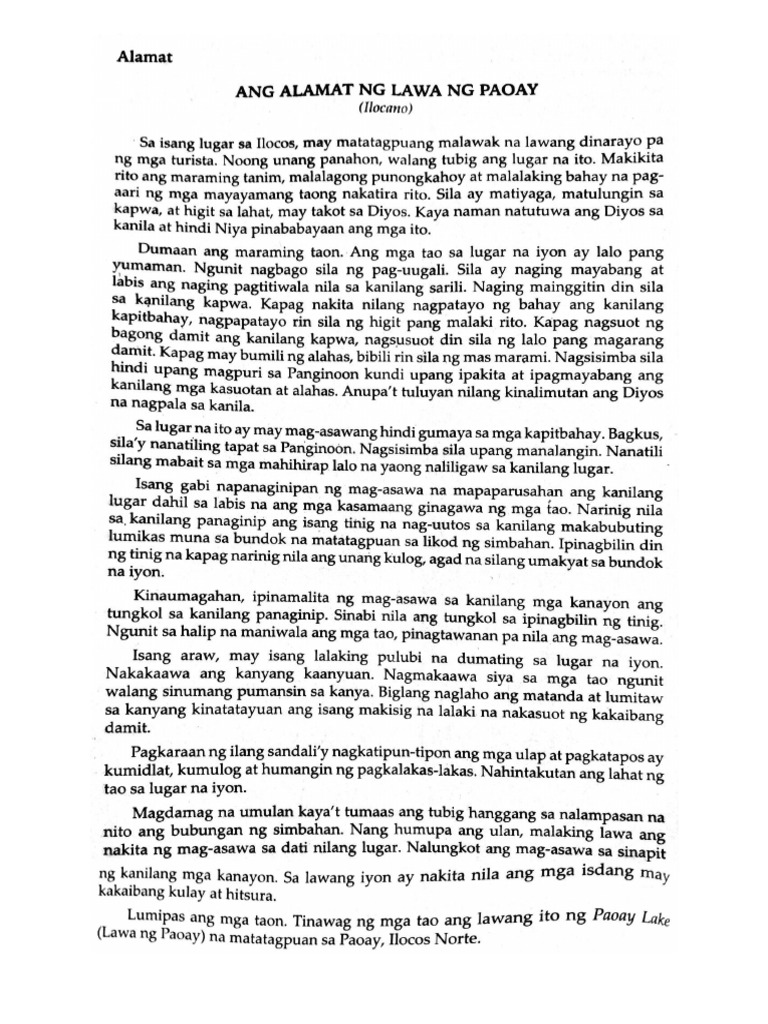 Ang Alamat NG Lawa NG Paoay | PDF
