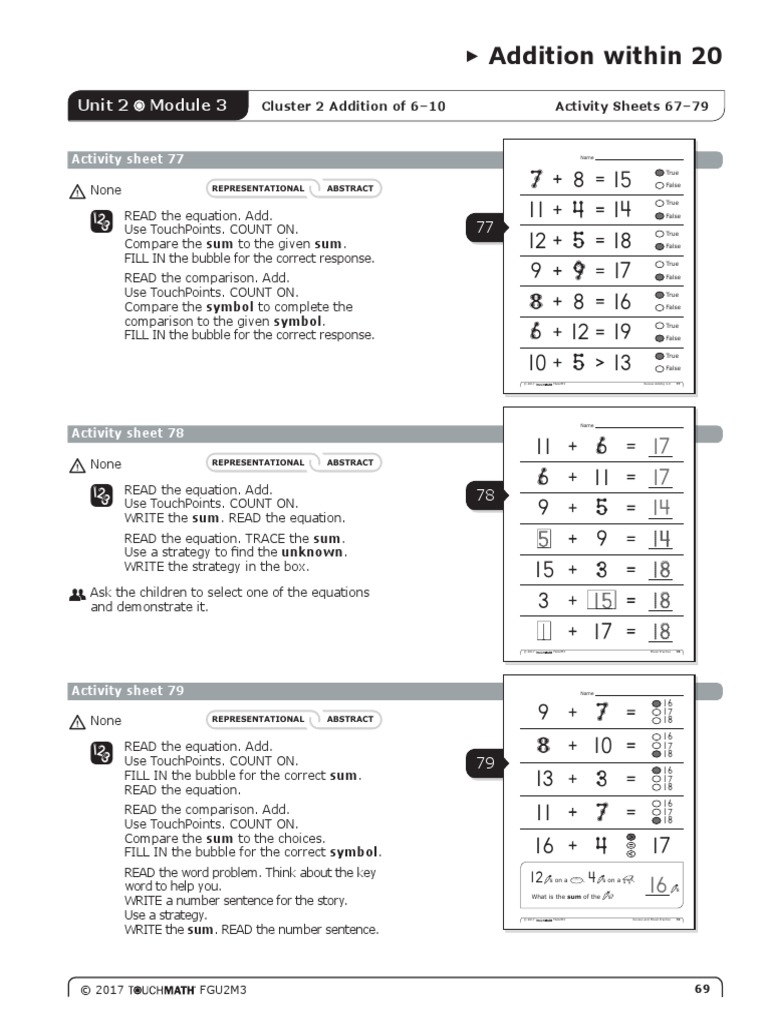 Touch Math Adding and Subtracting Within 20 | PDF | Equations ...