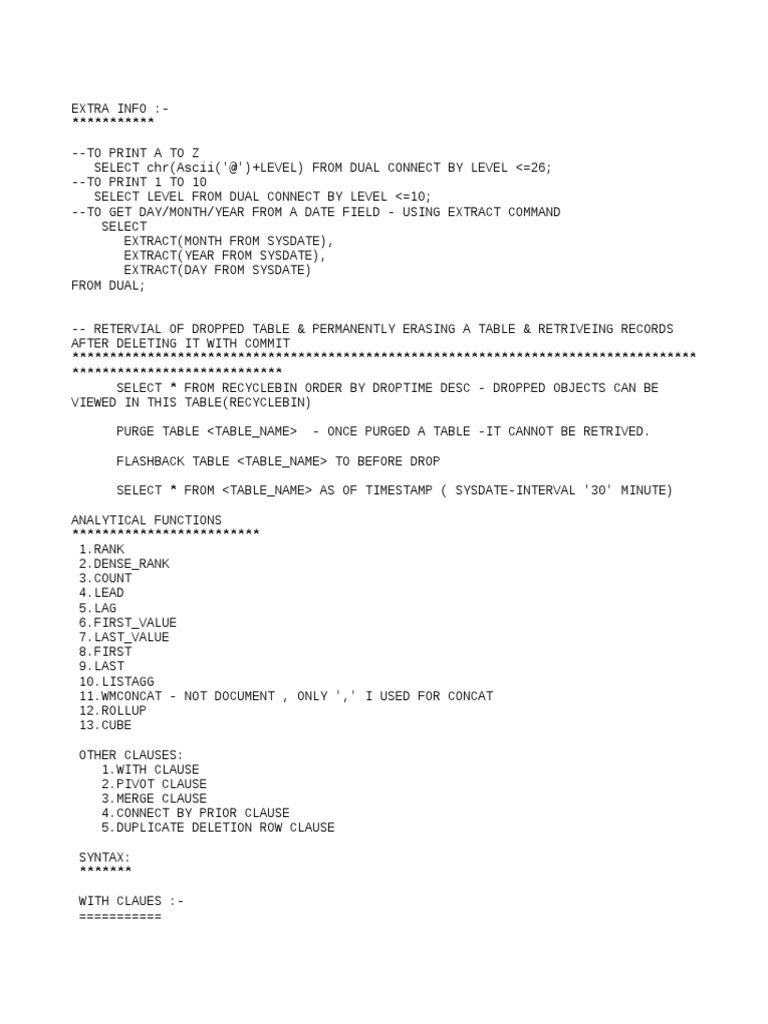 PLSQL Notes | PDF | Database Index | Pl/Sql