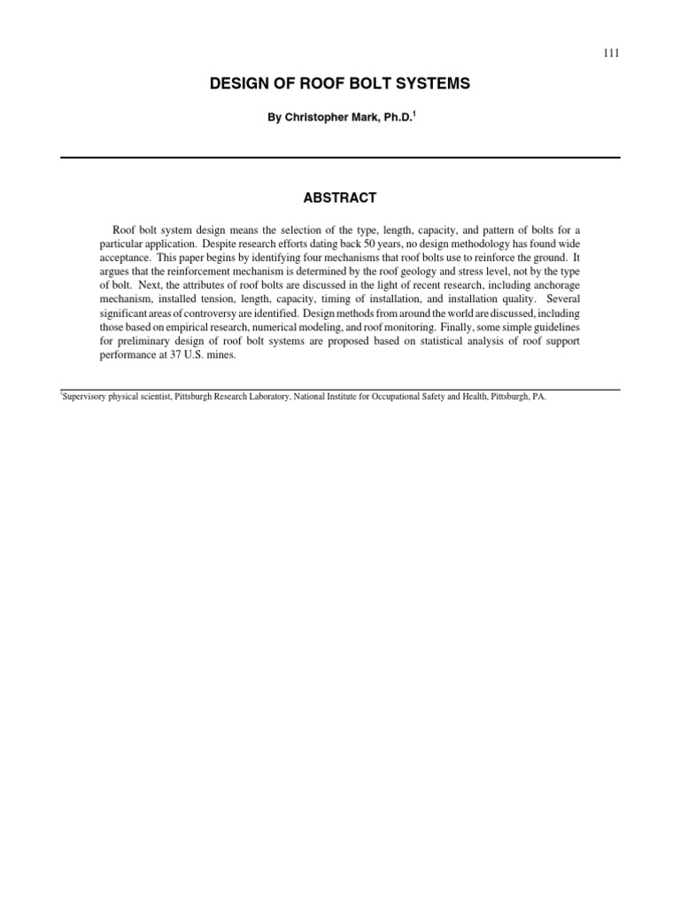 Design of Roof Bolt Systems | PDF | Screw | Materials