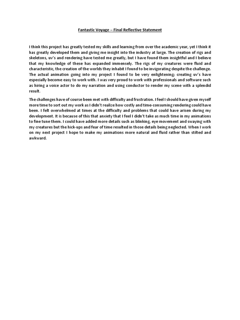 Fantastic Voyage - Final Reflective Statement | PDF