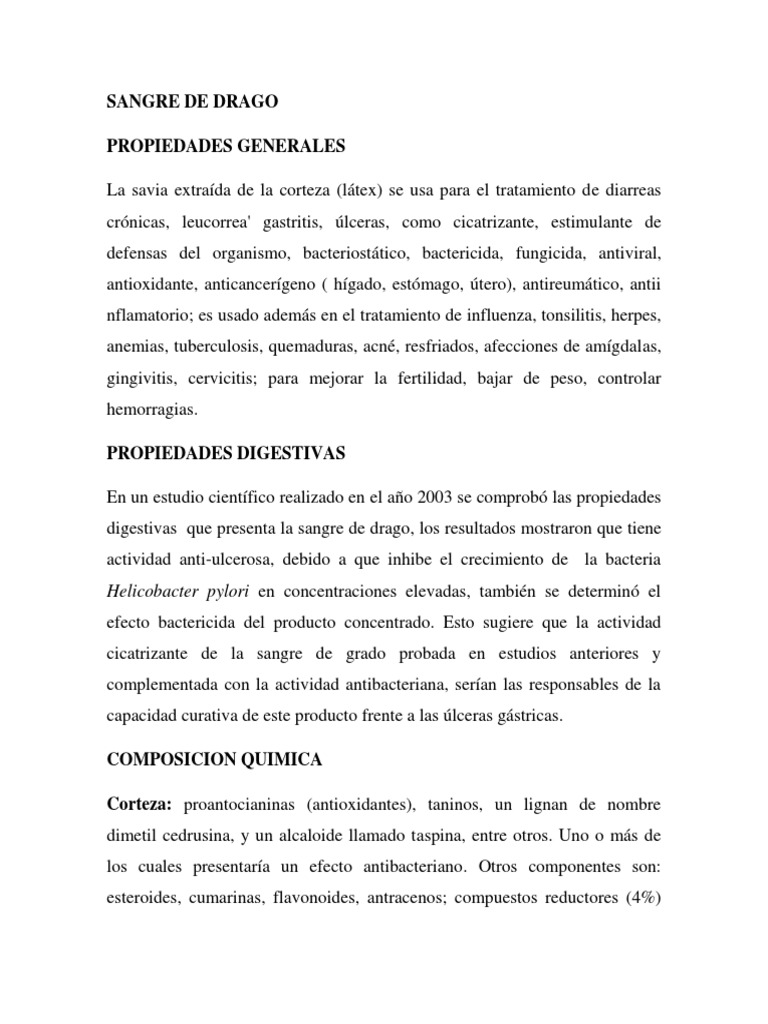 Sangre de Drago Propiedades Generales: Helicobacter Pylori en ...