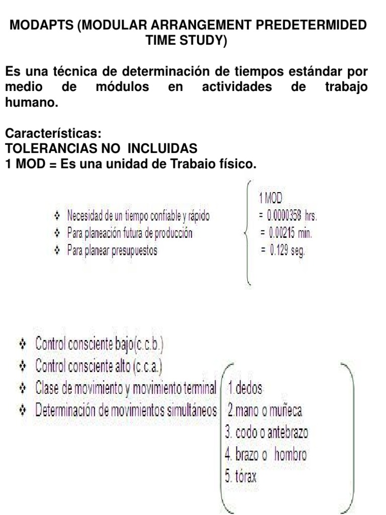 La técnica MODAPTS para determinar tiempos estándar de actividades ...