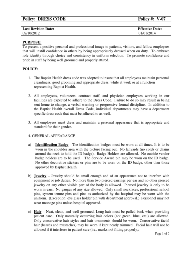 Policy: Dress Code Policy #: V-07 | Download Free PDF | Clothing | Fashion