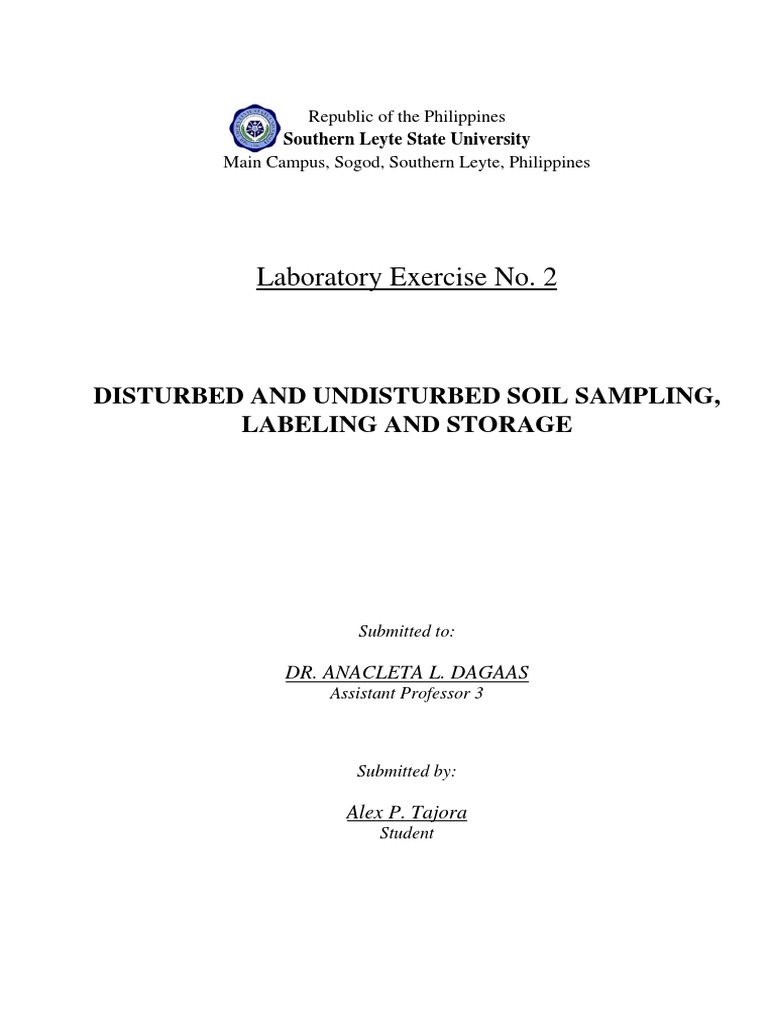 Laboratory Exercise No. 2: Disturbed and Undisturbed Soil Sampling ...