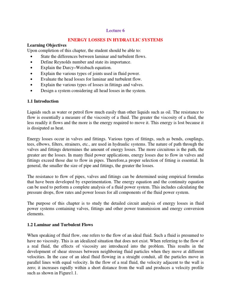 Energy Losses in Hydraulic Systems | PDF | Reynolds Number | Fluid Dynamics