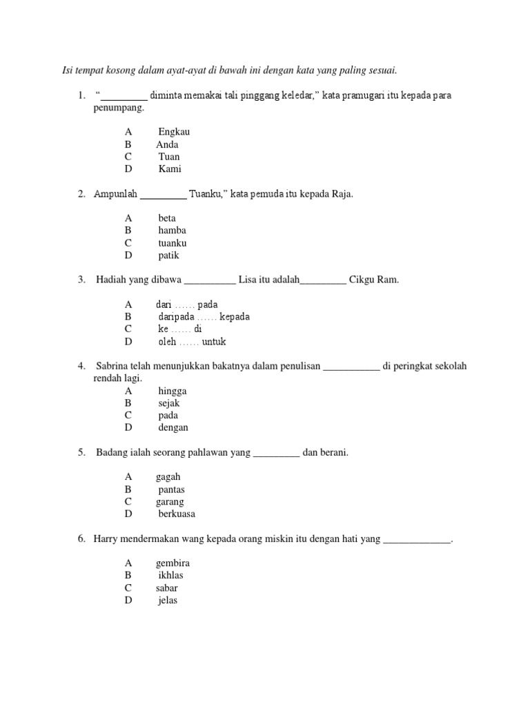 Isi Tempat Kosong Dalam Ayat | PDF
