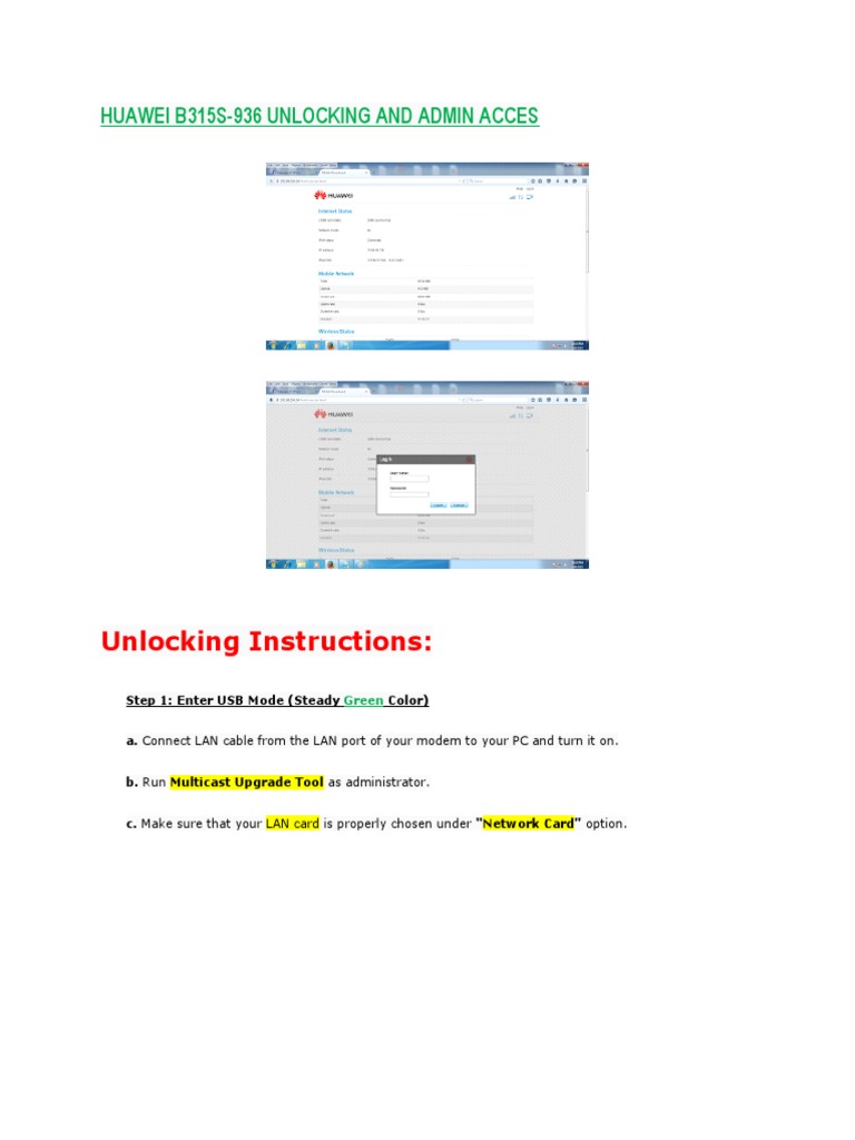 Unlocking Huawei B315S-936 Guide | PDF | Modem | Wi Fi