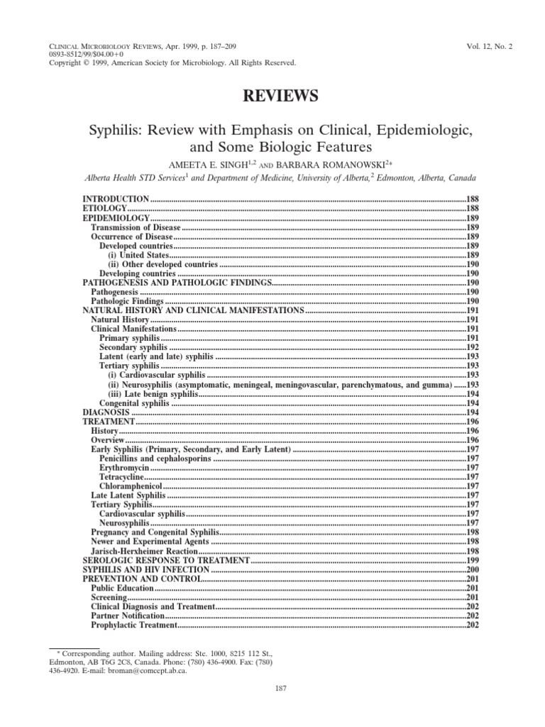 Reviews: Syphilis: Review With Emphasis On Clinical, Epidemiologic, and ...