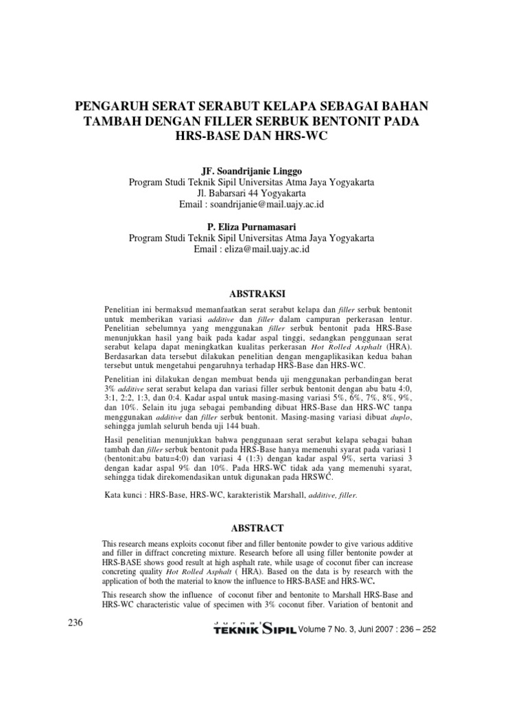 Pengaruh Serat Serabut Kelapa Sebagai Bahan Tambah Dengan Filler Serbuk Bentonit Pada HRS-BASE ...