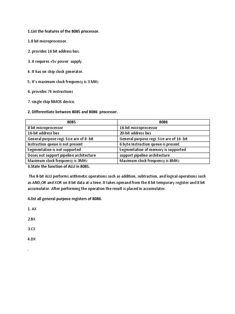 1.list The Features of The 8085 Processor | PDF | Central Processing ...