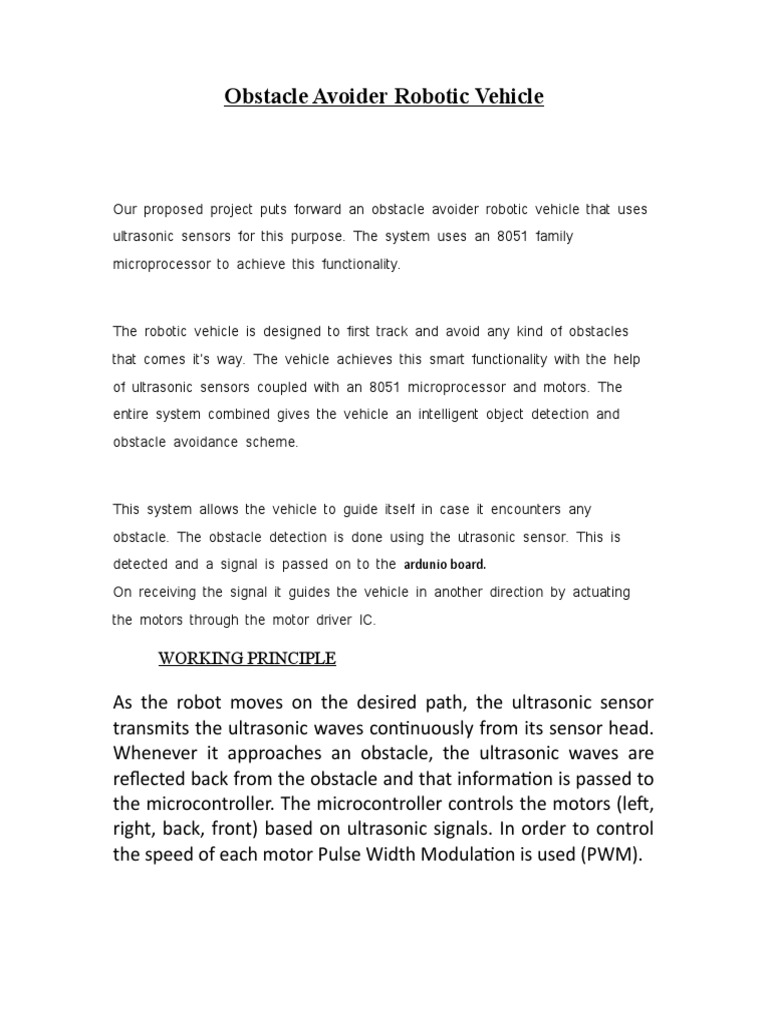 Obstacle Avoider Robotic Vehicle: Working Principle | PDF