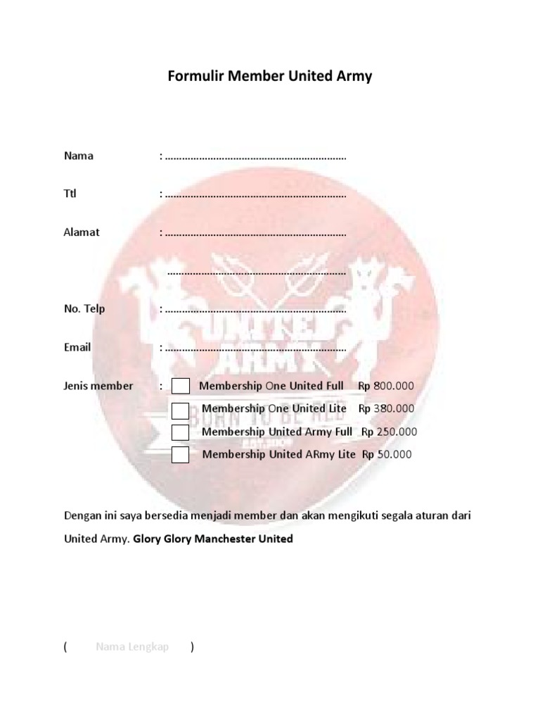 United Army Membership Form | PDF