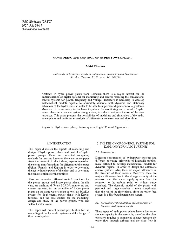 Monitoring and Control of Hydro Power Plant | PDF | Hydroelectricity ...