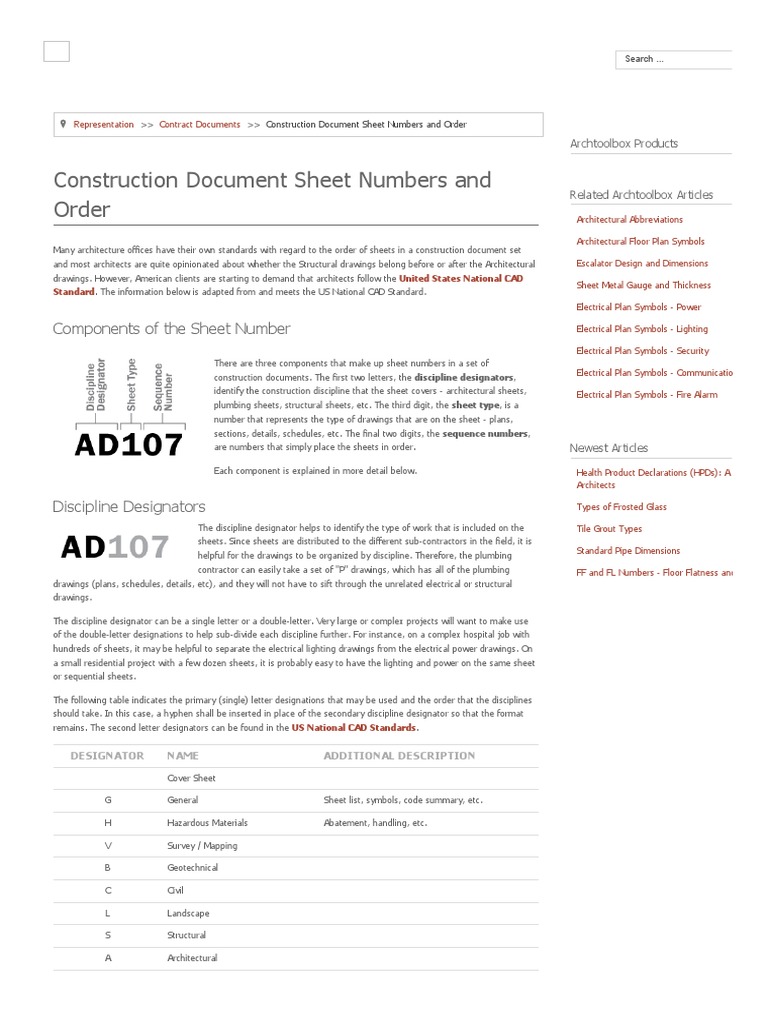 Construction Document Sheet Numbers and Order: Components of The Sheet ...