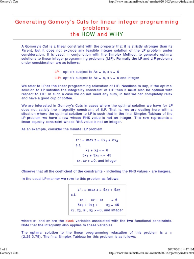 Gomory's Cuts | PDF | Linear Programming | Numerical Analysis