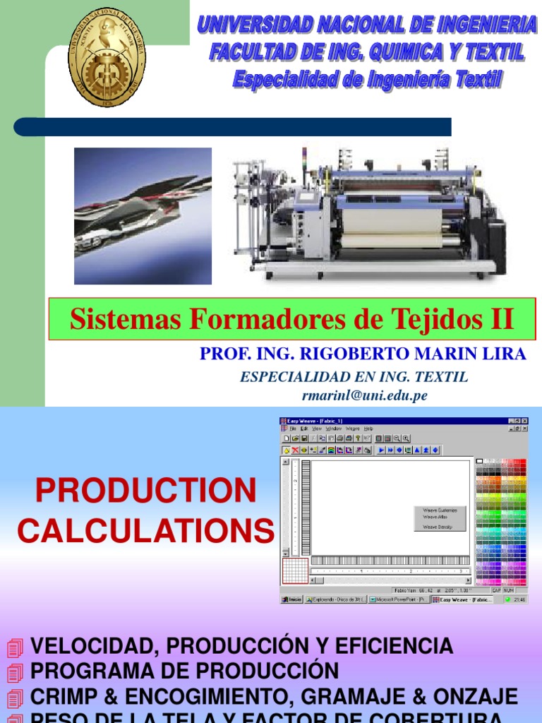 07 Calculos De Producción 2016 Pdf Telar Artes Textiles