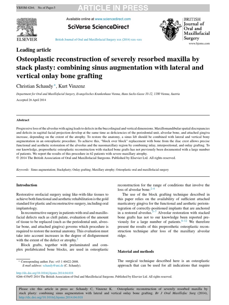 Osteoplastic Reconstruction of Severely Resorbed Maxilla by Stack ...