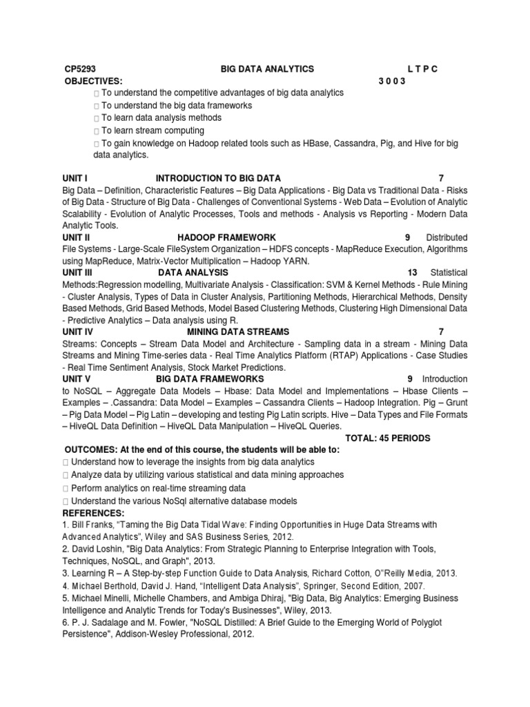 cp5293 Big Data Analytics Question Bank | PDF | Apache Hadoop | Big Data