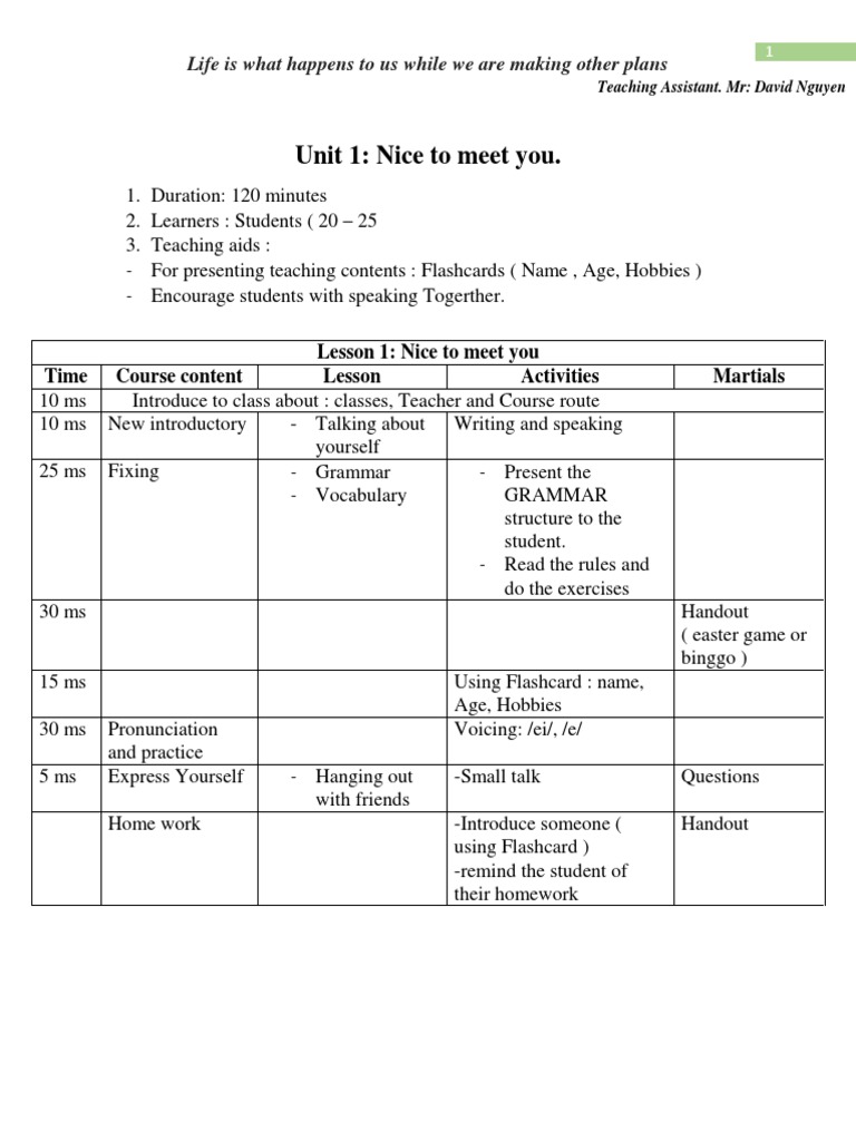 Lesson 1: Nice to Meet You | PDF | Languages | Language Arts & Discipline